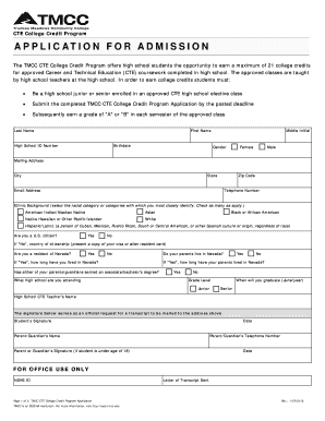 Fillable Online tmcc TMCC CTE College Credit Program Application Fax Email Print - pdfFiller