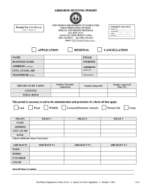 Fillable Online wildlife state nm AIRBORNE HUNTING PERMIT APPLICATION ...
