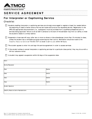 Fillable Online tmcc Service Agreement for Interpreter or Captioning ...