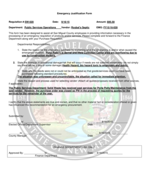 Fillable Online Emergency Justification Form Requisition #:SW020 Date ...