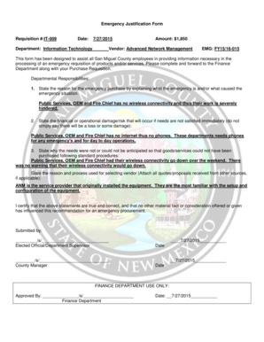 Fillable Online Emergency Justification Form Requisition #:IT009 Date ...