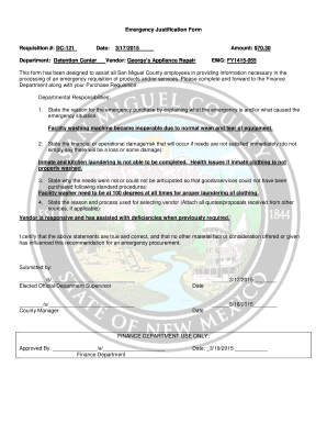Fillable Online Emergency Justification Form Requisition #: DC121 Date ...