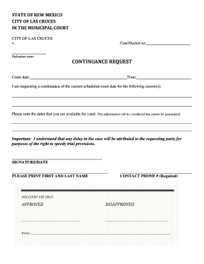 Fillable Online las-cruces Defendant name CONTINUANCE REQUEST - las ...