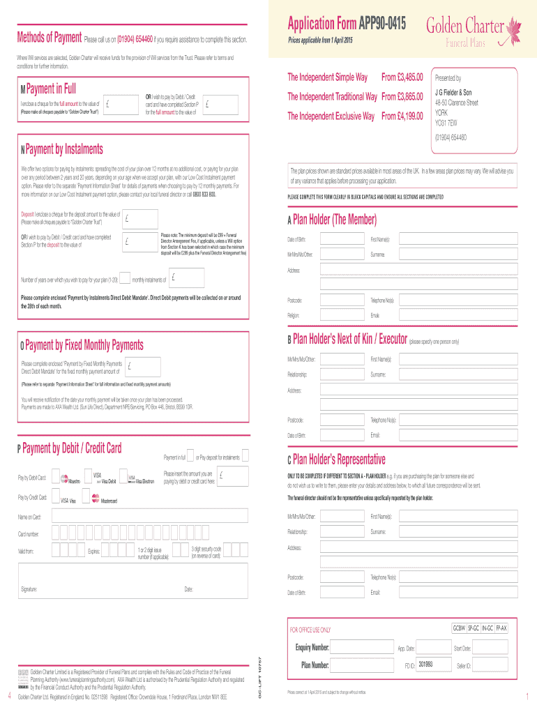 Fillable Online Application Form APP90-0415 - J G Fielder amp Son Fax Email Print - pdfFiller