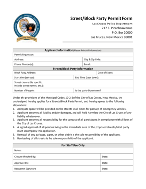 Fillable Online las-cruces StreetBlock Party Permit Form - City of Las ...