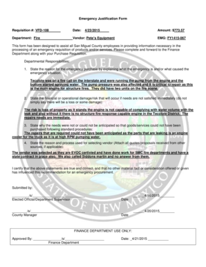Fillable Online Emergency Justification Form Requisition #: VFD108 Date ...
