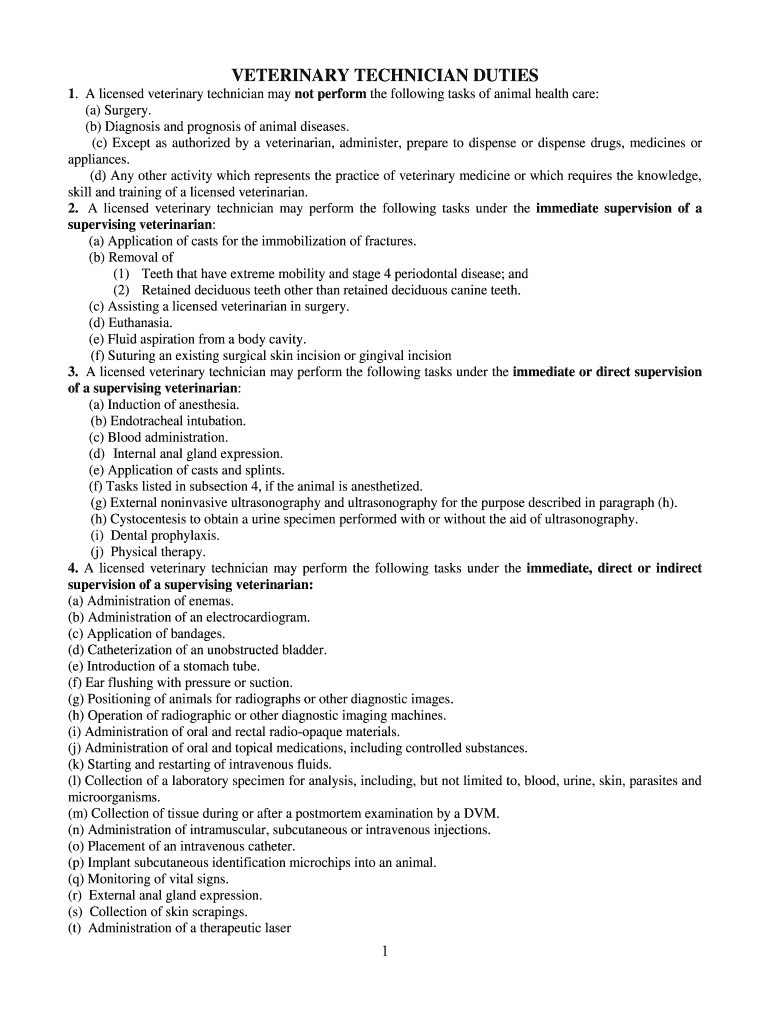 Fillable Online VETERINARY TECHNICIAN DUTIES Fax Email Print - pdfFiller