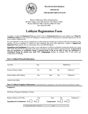Fillable Online Lobbyist Registration Form - New Mexico Secretary of ...