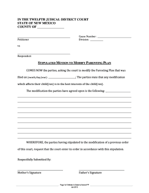 Fillable Online STIPULATED MOTION TO MODIFY PARENTING PLAN Fax Email ...