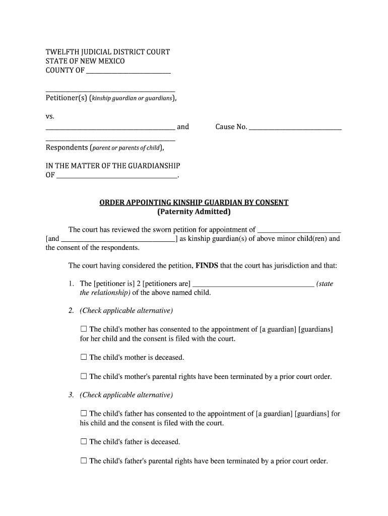 Fillable Online Petitioner(s) (kinship guardian or guardians), Fax ...