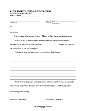Fillable Online STIPULATED MOTION TO MODIFY MARITAL SETTLEMENT ...