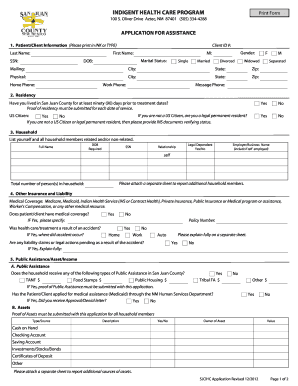 Fillable Online sjcounty INDIGENT HEALTH CARE PROGRAM Print Form 100 S ...