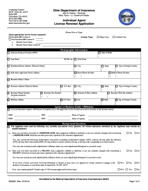 Fillable Online insurance ohio INS3258 INDIVIDUAL PRODUCER LICENSE ...