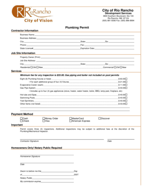 Fillable Online Plumbing Permit - Hard Copy Fax Email Print - pdfFiller