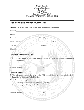 Fillable Online co hood tx Plea Form and Waiver of Jury Trial - Hood ...