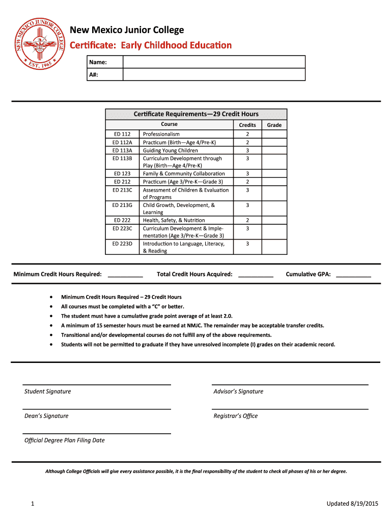 Fillable Online nmjc New Mexico Junior College Certificate Early ...