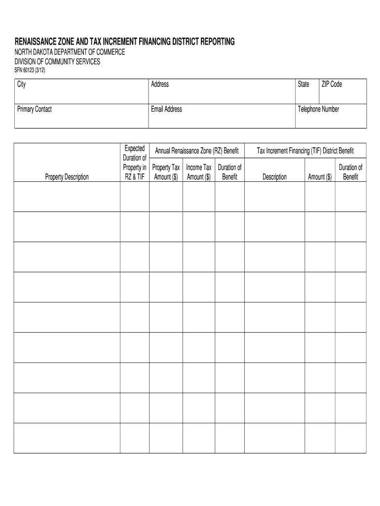 Fillable Online communityservices nd RENAISSANCE ZONE AND TAX INCREMENT ...