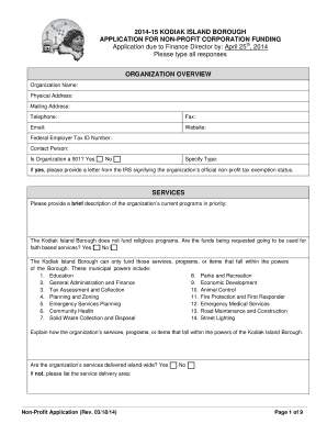 Fillable Online Non-Profit Application - Kodiak Island Borough Fax ...