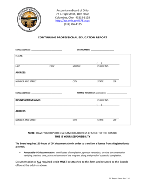Fillable Online CONTINUING PROFESSIONAL EDUCATION REPORT Fax Email ...