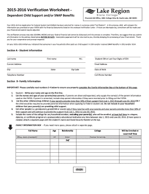 Fillable Online lrsc Lake 20152016 Verification Worksheet Dependent ...