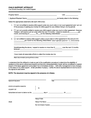 Fillable Online ndhfa CHILD SUPPORT AFFIDAVIT Low Income Housing Tax ...