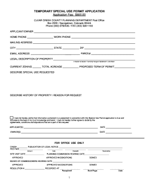 Fillable Online co clear-creek co TEMPORARY SPECIAL USE PERMIT PROCESS ...