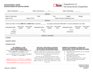 Fillable Online dodd ohio DEVELOPMENTAL CENTER Essential Healthy Life ...