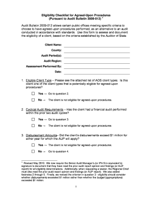 Fillable Online Eligibility Checklist for Agreed-Upon Procedures - Ohio ...