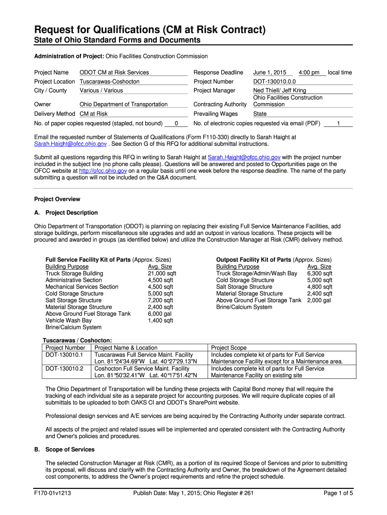Fillable Online ODOT CM at Risk Services Fax Email Print - pdfFiller