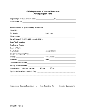 Fillable Online dnr state oh ODNR Posting Request Form - dnrstateohus ...
