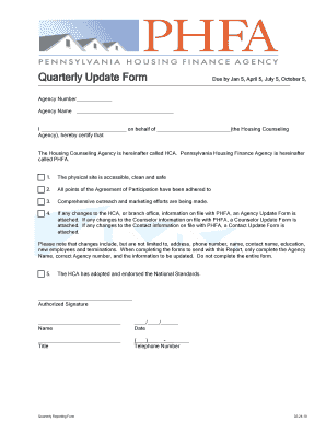 Fillable Online phfa Quarterly Update Form - Pennsylvania Housing ...