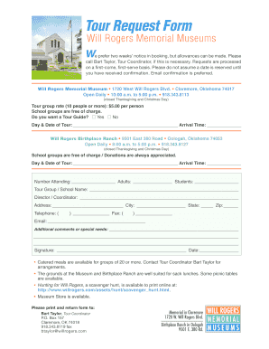 Fillable Online Tour Request Form - Will Rogers Memorial Fax Email ...