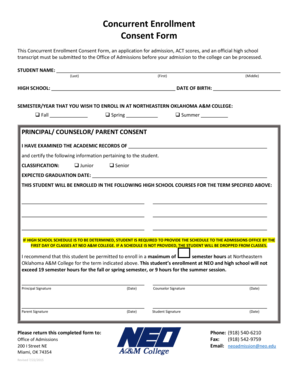 Fillable Online neo Concurrent Enrollment Consent Form - neoedu Fax Email Print - pdfFiller