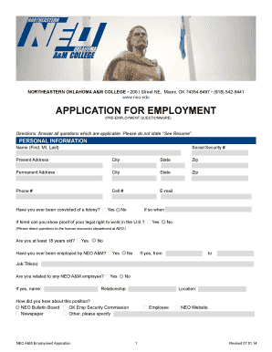 Fillable Online neo Northeastern Oklahoma A&M College 200 I Street NE ...