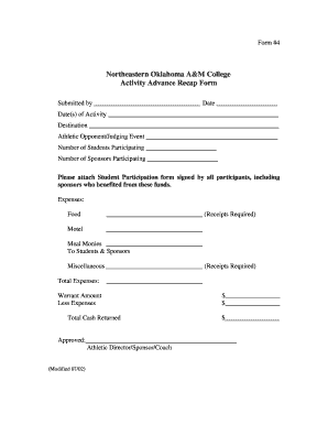 Fillable Online neo Northeastern Oklahoma AM College Activity Advance ...