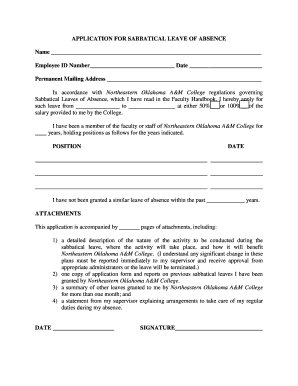 Fillable Online neo APPLICATION FOR SABBATICAL LEAVE OF ABSENCE Fax ...