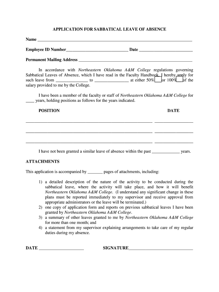 Fillable Online neo APPLICATION FOR SABBATICAL LEAVE OF ABSENCE Fax ...