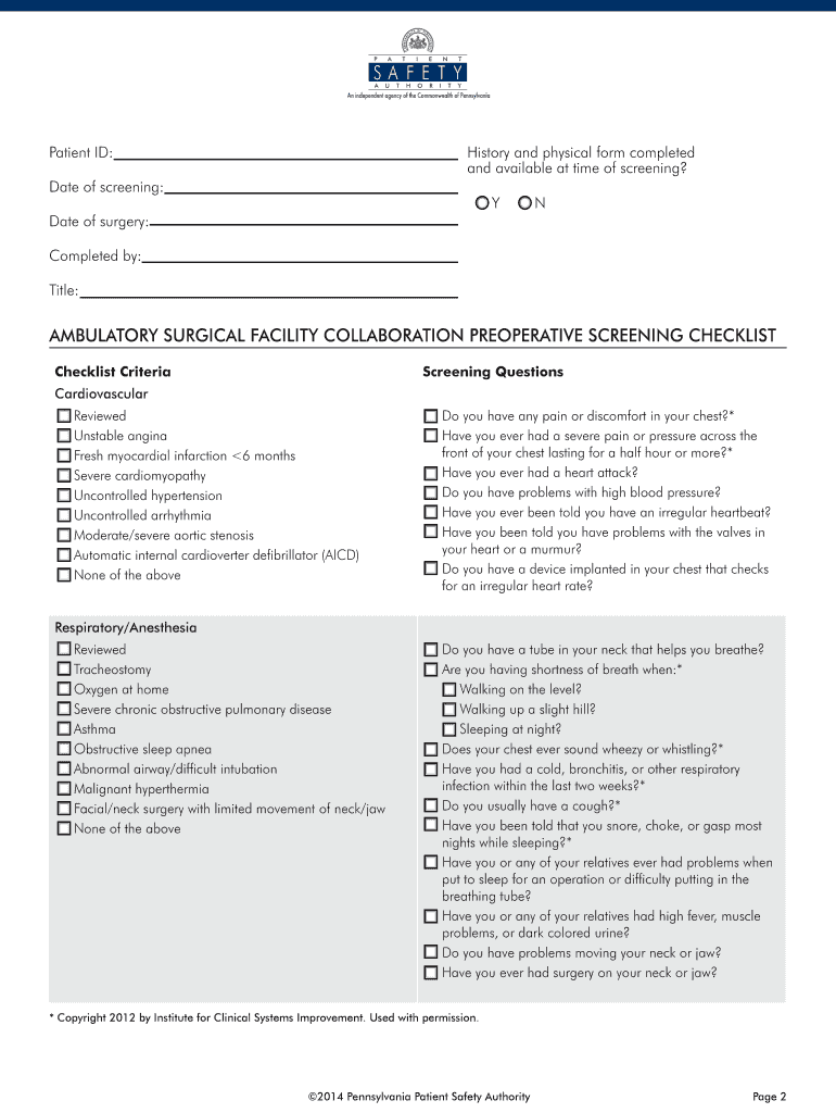 Fillable Online patientsafetyauthority Ambulatory Surgical Facility ...