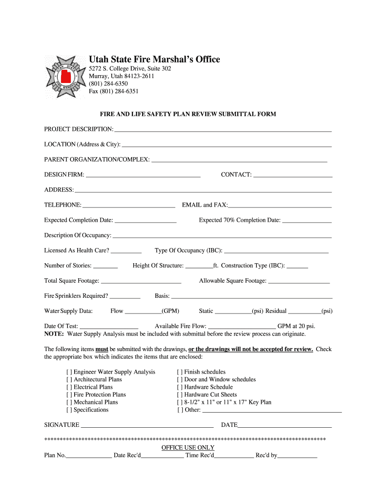 Fillable Online Fire Life Safety Plan Submittal - Fire Marshal ...