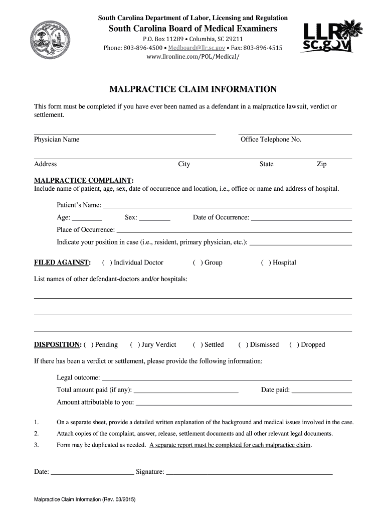 Fillable Online South Carolina State Board of Registration of ...