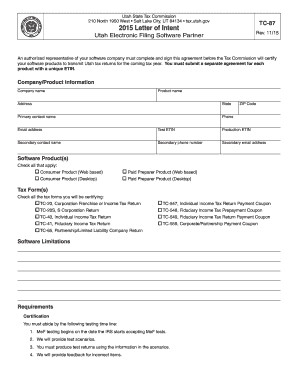 Fillable Online tax utah TC-87 Utah Electronic Filing Software Partner Agreement Forms ...