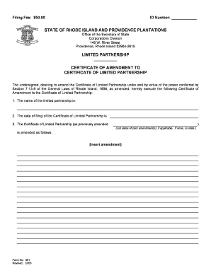 Fillable Online sos ri INSTRUCTIONS FOR FILING CERTIFICATE OF AMENDMENT TO Fax Email Print ...