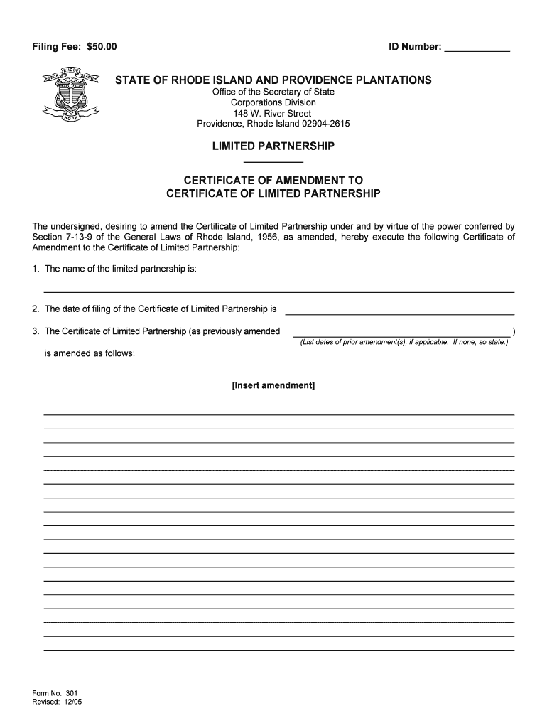 Fillable Online sos ri INSTRUCTIONS FOR FILING CERTIFICATE OF AMENDMENT ...
