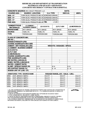 Fillable Online dot ri 349 - AO6 - Concrete Mix Design Submittal Fax ...