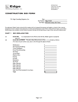 Fillable Online CONSTRUCTION BID FORM - Marinette County Wisconsin Fax ...