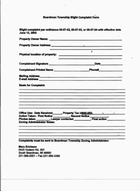 Fillable Online Boardman Township BlightComplaint Form Fax Email Print ...