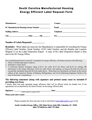 Fillable Online energy sc South Carolina Manufactured Housing Energy ...