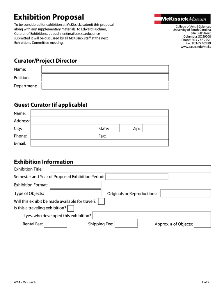 Fillable Online artsandsciences sc Exhibition Proposal - Arts Sciences Fax Email Print - pdfFiller