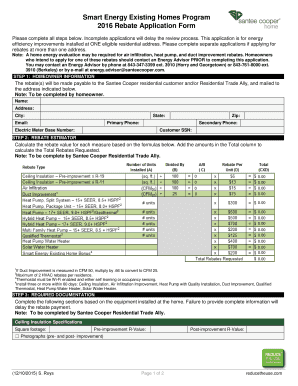 Fillable Online Smart Energy Existing Homes Program 2016 Rebate Fax ...