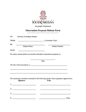 Fillable Online artsandsciences sc Dissertation Proposal Defense Form - University of South Fax ...